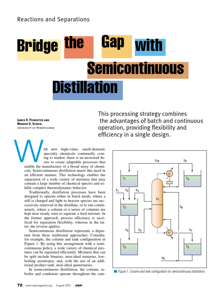 Bridge Semicontinuous Distillation with Gap the: Reactions and ...