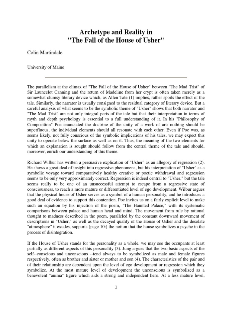 Archetypes in "The Fall of Usher" Analysis | PDF | Id | Analytical ...