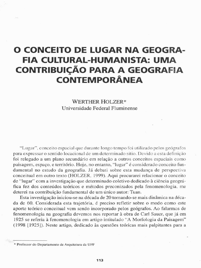 O Conceito de Lugar na Geografia Humanista | PDF | Geografia | Science