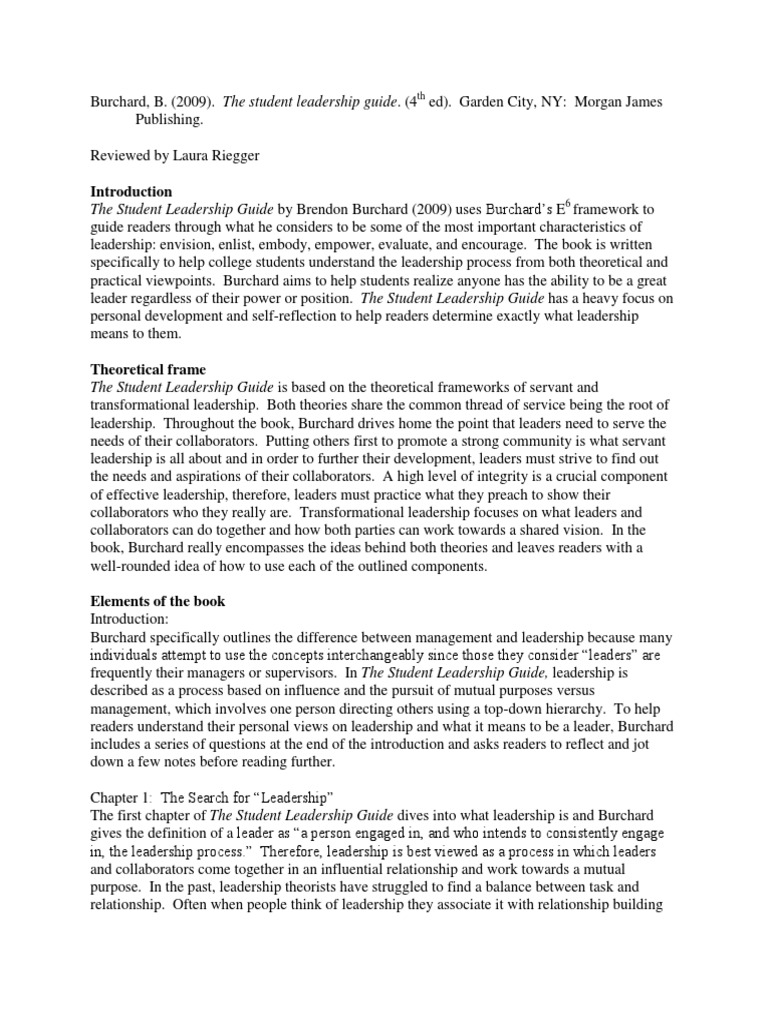 B.burchard Bookreview-The Student Leadership Guide-Riegger-2011 | PDF ...