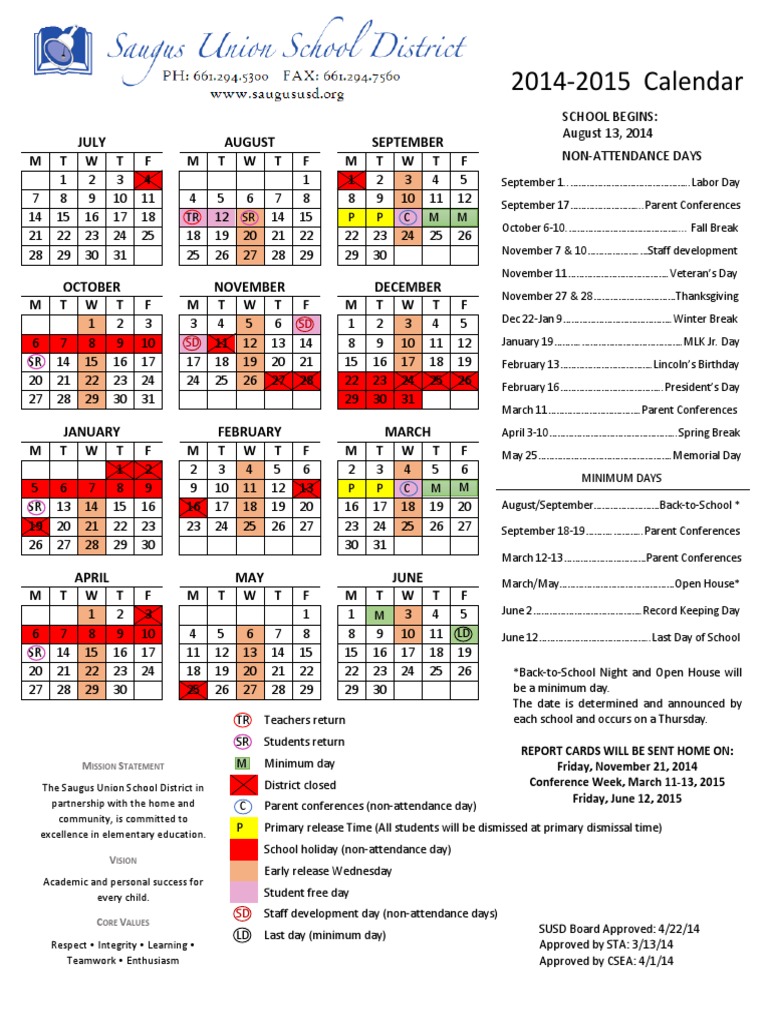 2014-2015 District Calendar | PDF
