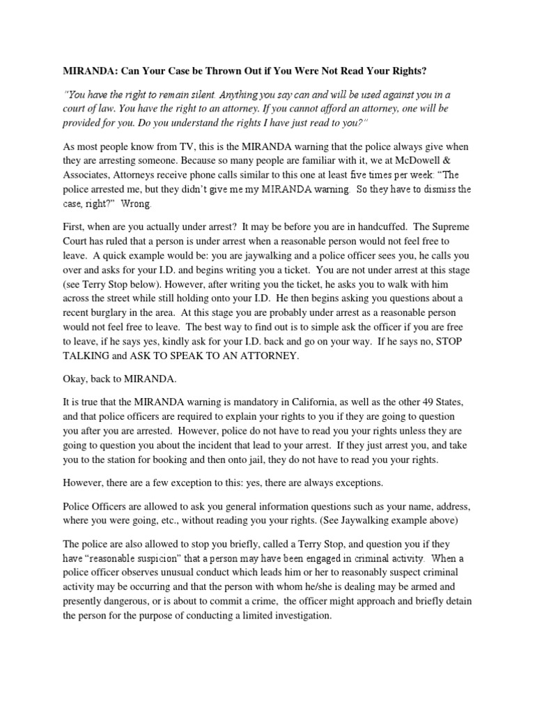 Impact of Not Reading Miranda Rights | PDF | Miranda Warning | Arrest
