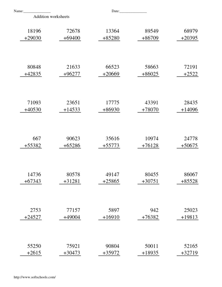 Addition Worksheets for Practice | PDF