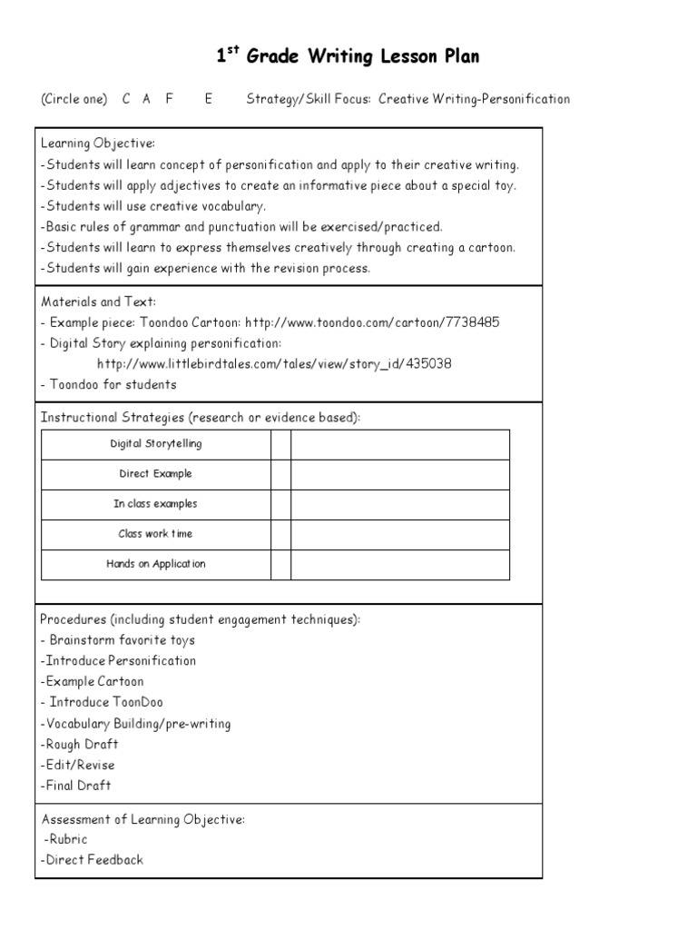 Grade 1 Writing Lesson Plan | PDF