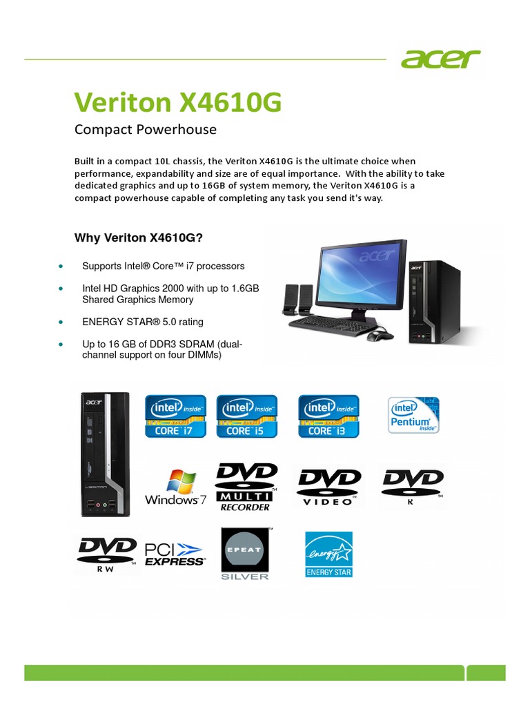 Acer Veriton X4610G | PDF | Intel | Central Processing Unit