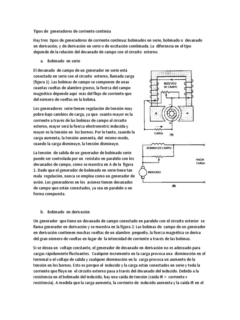 Tipos de Generadores de Corriente Continúa | PDF | Inductor | Generador eléctrico