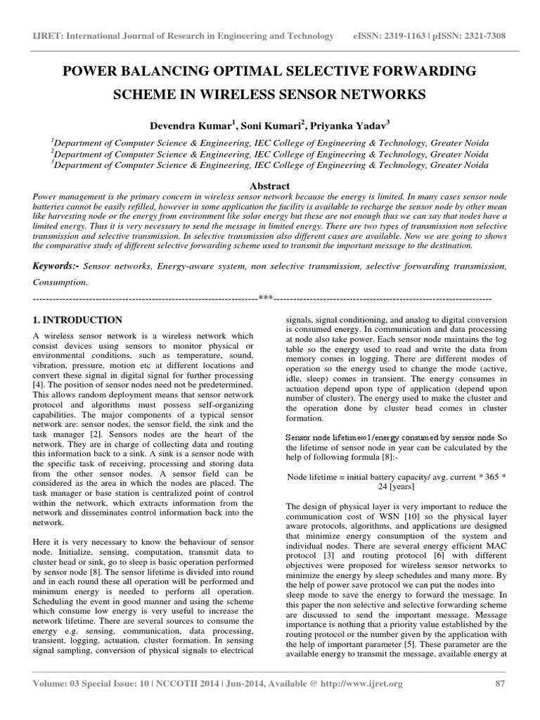 Power Balancing Optimal Selective Forwarding | PDF | Routing | Wireless Sensor Network