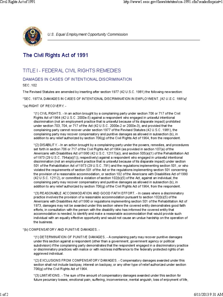 Civil Rights Act of 1991 PDF | PDF | Rehabilitation Act Of 1973 | Civil ...