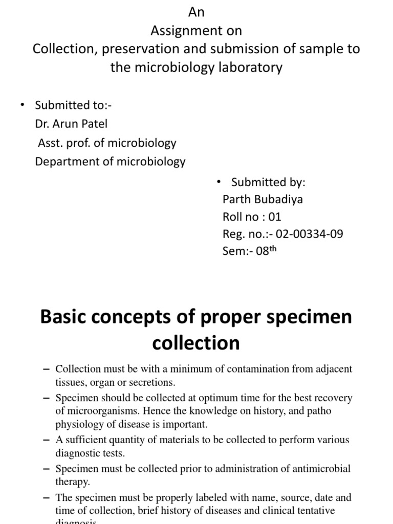 Collection, Preservation and Submission of Sample To The Microbiology ...