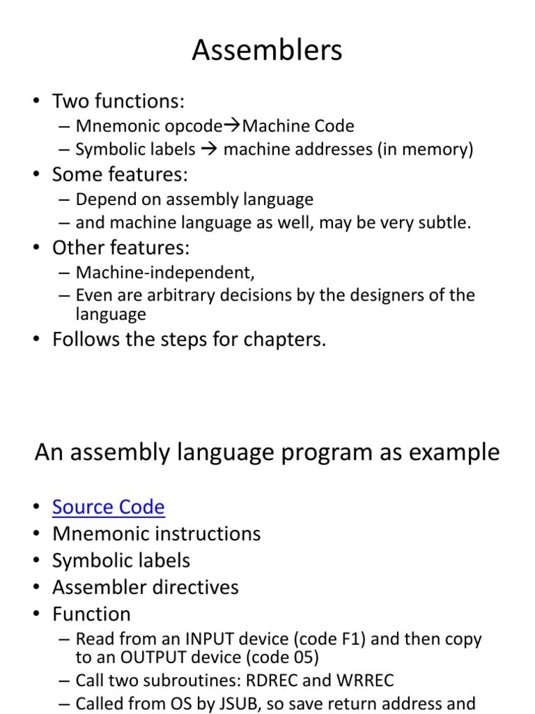 Assemblers Assembly Language Instruction Set 