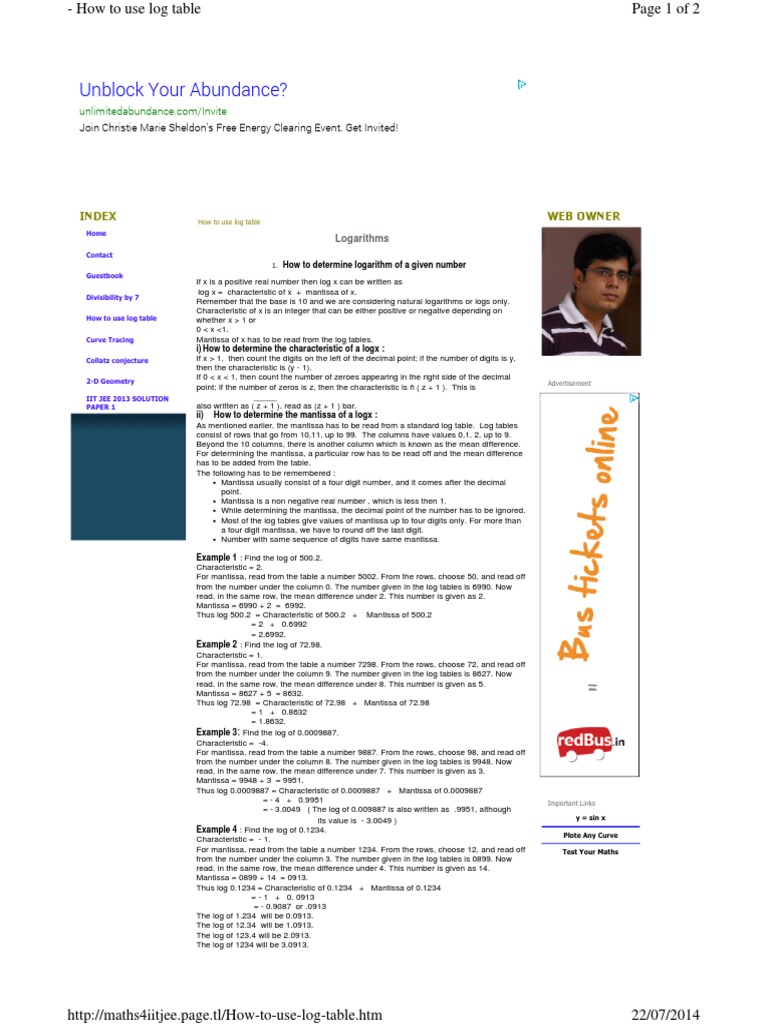 How To Use Log Table | PDF | Logarithm | Numbers