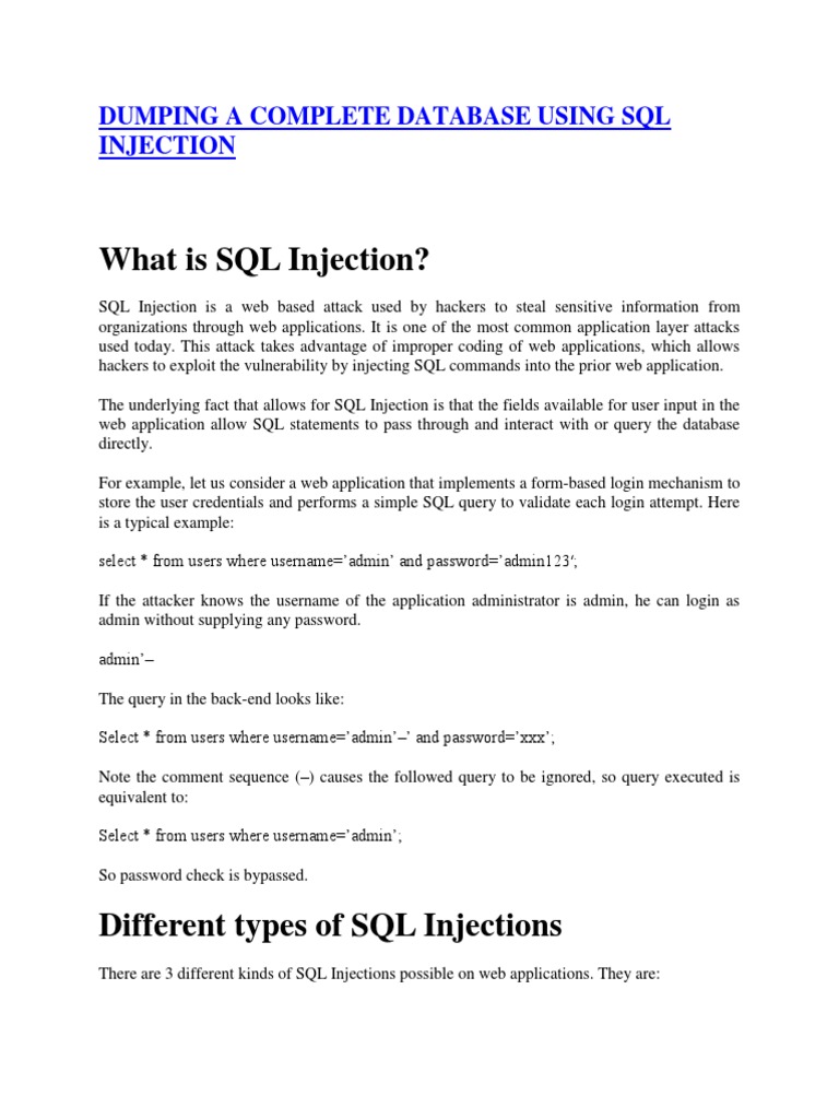 SQL Injection | PDF | Microsoft Sql Server | Security Hacker