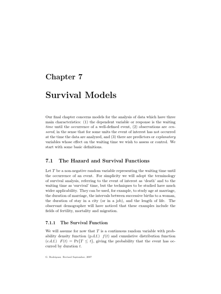 Survival Models: 7.1 The Hazard and Survival Functions | PDF ...