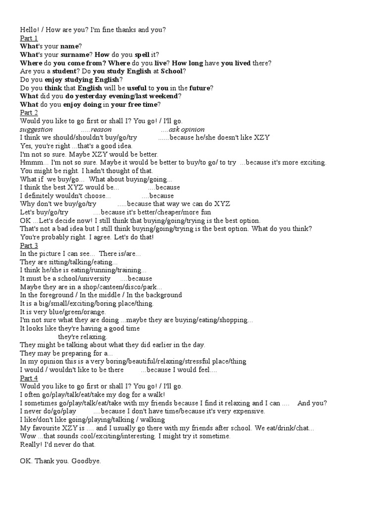 Pet Exam Speaking Prompts | PDF