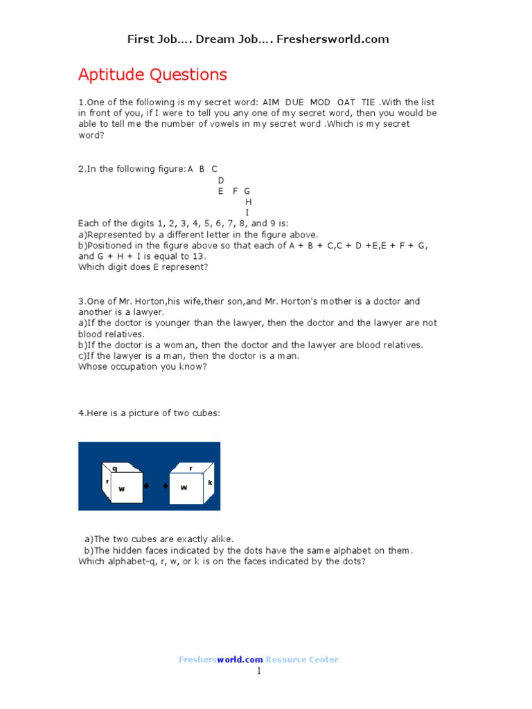 Aptitude Questions: Freshers Resource Center | PDF | Scientific Observation | Units Of Measurement