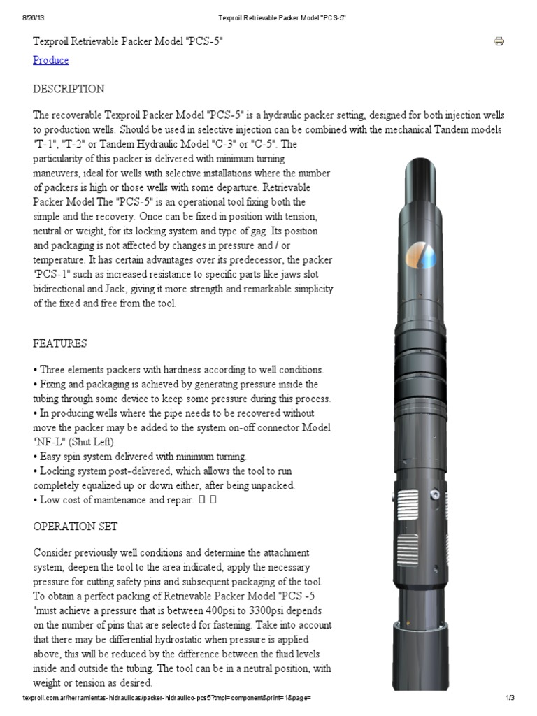 Retrievable Packer Model _PCS-5 | Pressure | Manufactured Goods