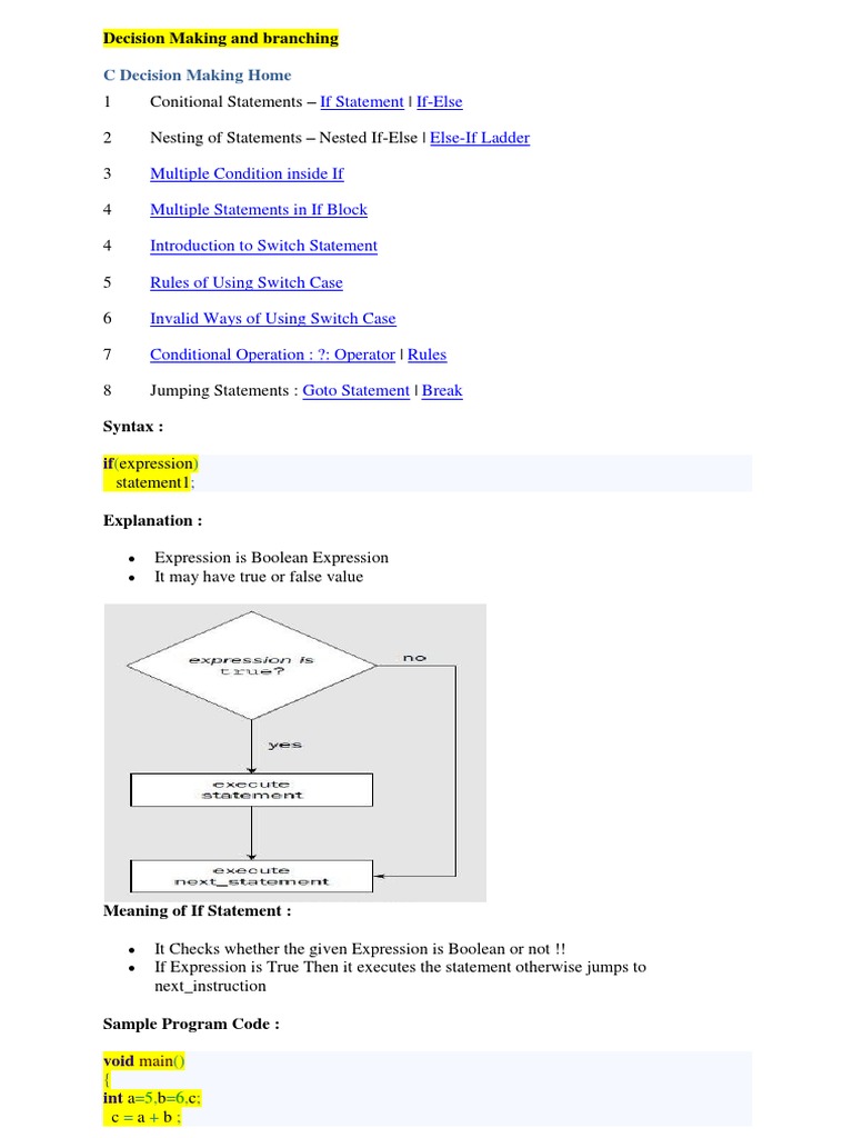 Decision Making and Branching | PDF | Control Flow | C (Programming Language)