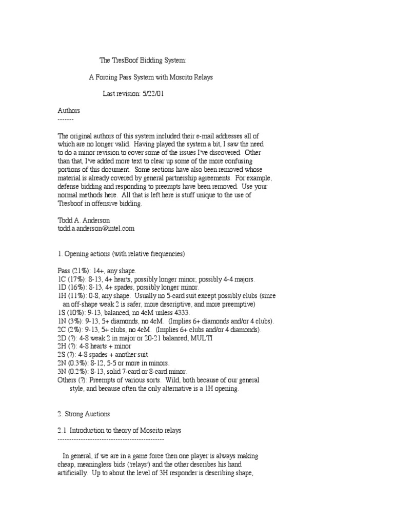 Tres Boof Bidding Bridge System | PDF | Whist Family Of Card Games ...
