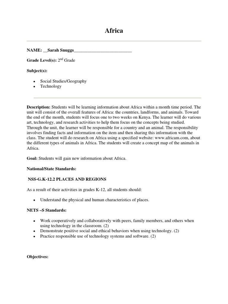 Africa Lesson Plan | Lesson Plan | Learning