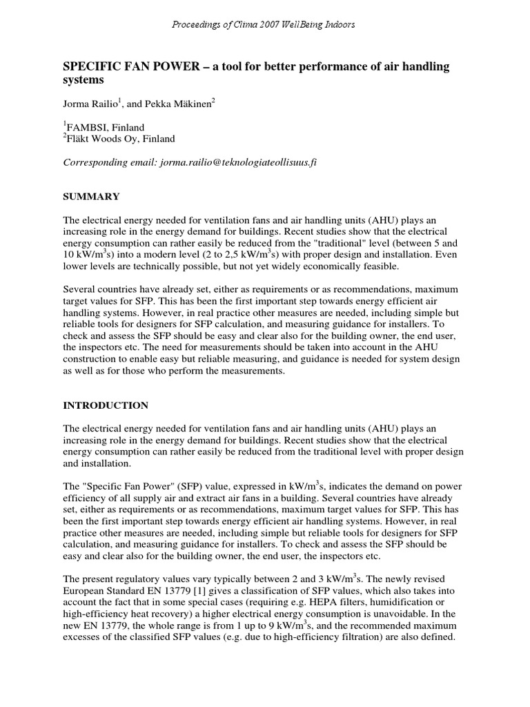 Calculating Specific Fan Power: A Tool for Improving Air Handling ...