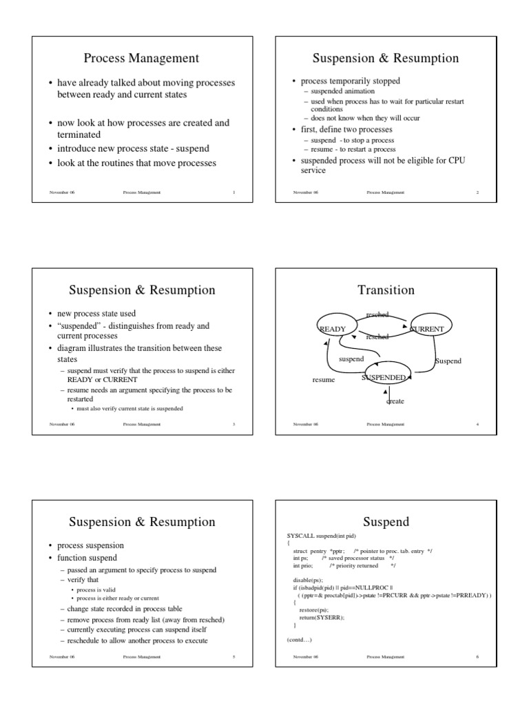 Process Management Suspension & Resumption | PDF | Process (Computing) | Subroutine