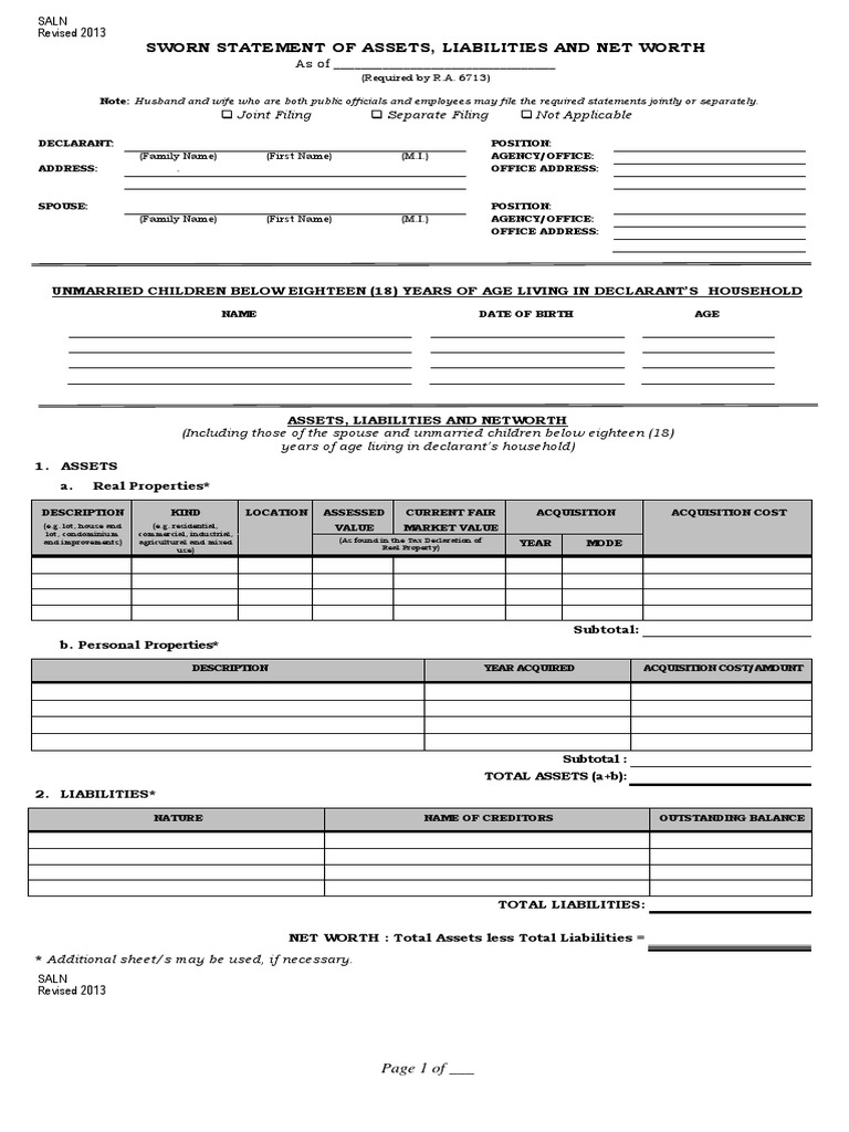 SALN form | Identity Document | Social Institutions