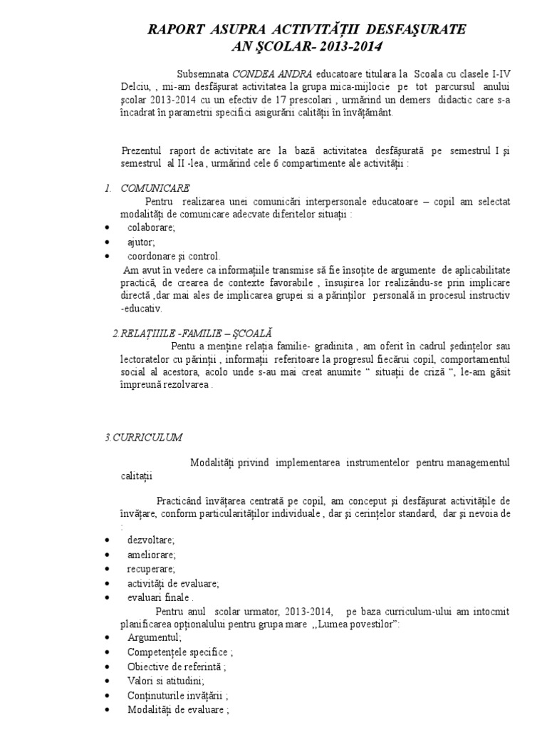 Raport de Activitate | PDF