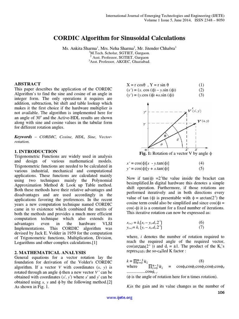 CORDIC Algorithm For Sinusoidal Calculations | PDF | Trigonometric Functions | Teaching Mathematics