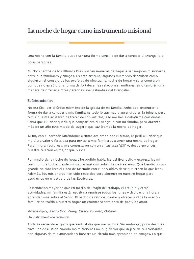 La Noche de Hogar Como Instrumento Misional | PDF | Misionero | Oración