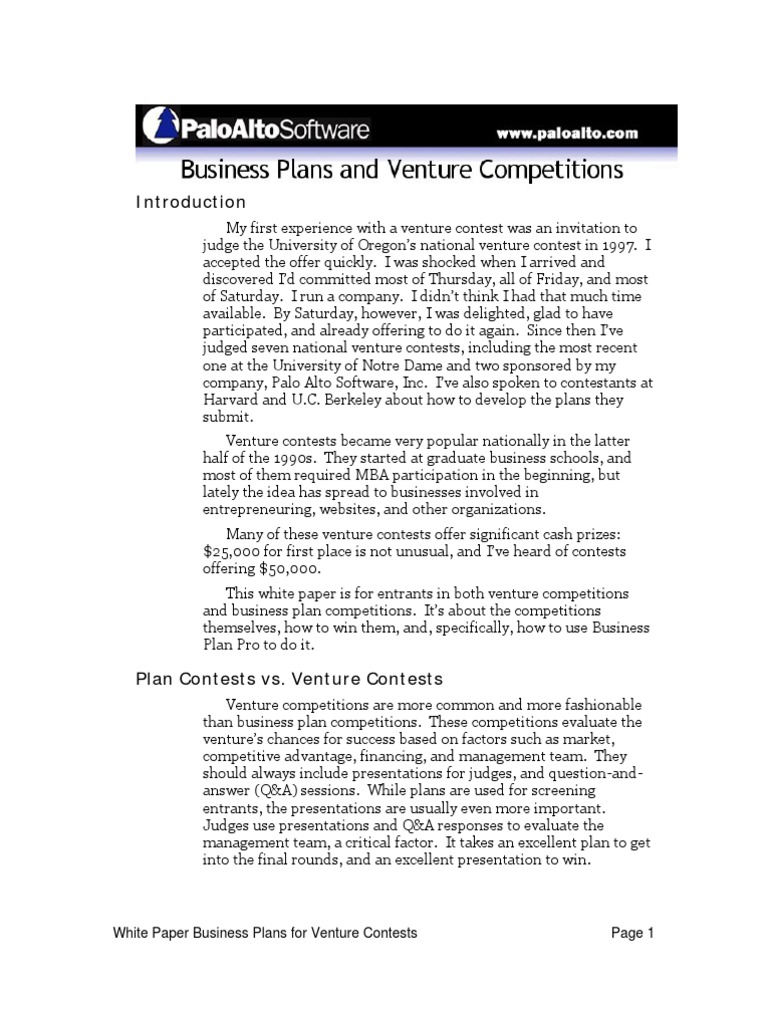 Winning Business Plans for Venture Contests | PDF | Microsoft Excel ...
