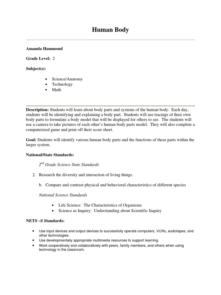 Human Body: 2 Grade Science State Standards | PDF | System | Science