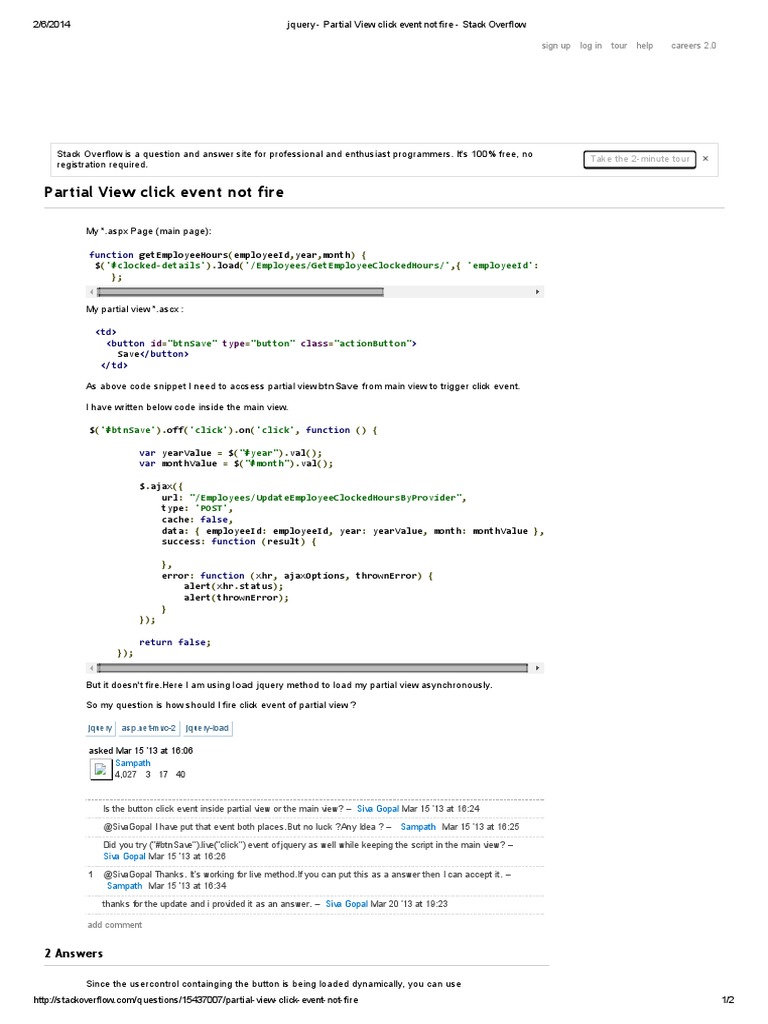Jquery Partial View Click Event Not Fire Stack Overflow Pdf Pdf J Query Web Development