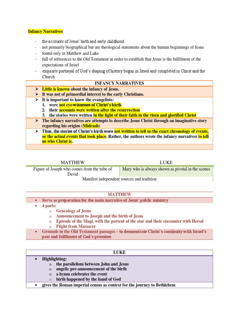 Infancy Narratives | PDF | Nativity Of Jesus | Gospel Of Matthew