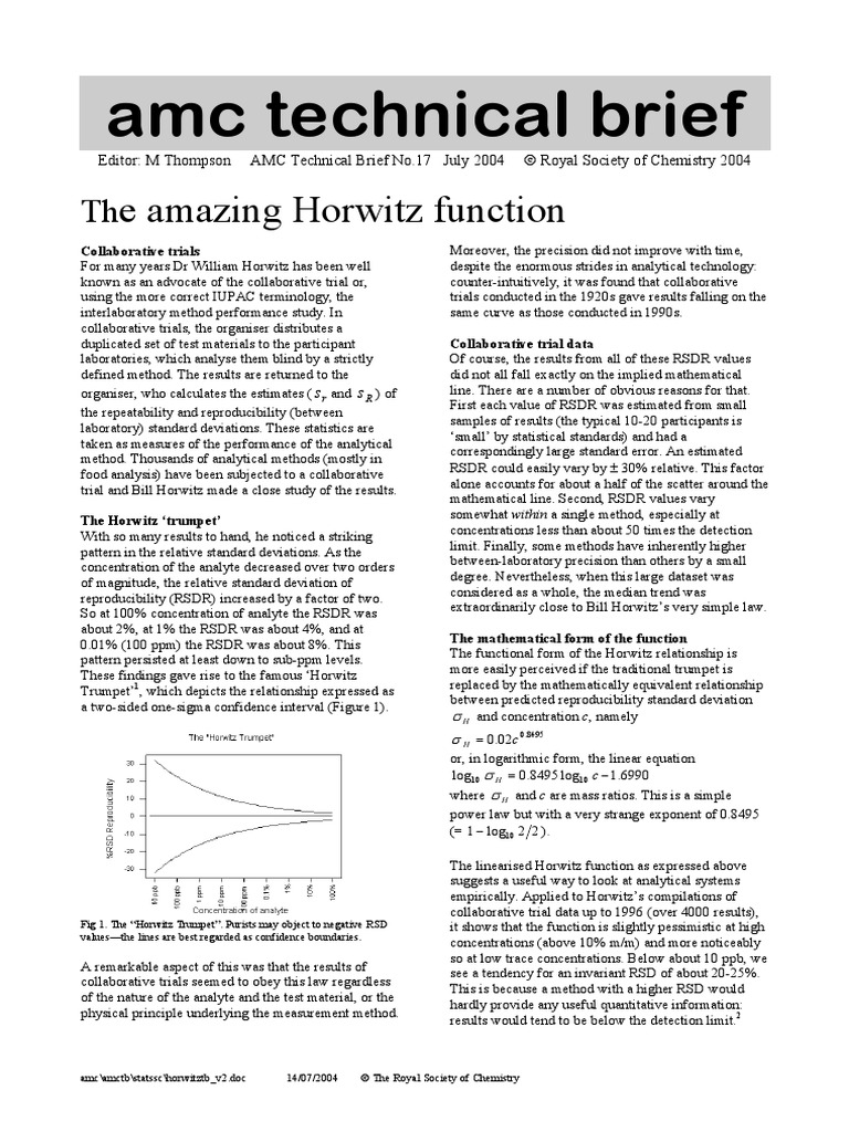 Horwitz Function Technical Brief 17 Tcm18 214859 | PDF | Logarithm ...