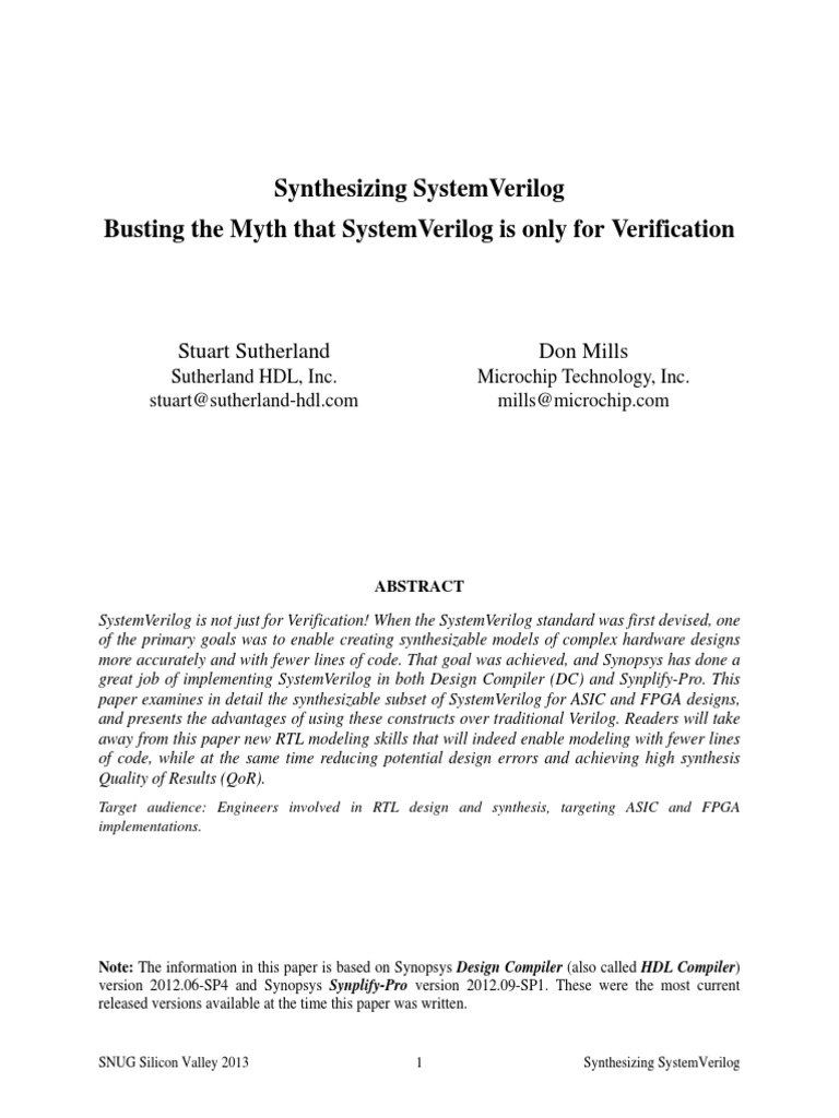 2013 SNUG SV Synthesizable SystemVerilog Paper | Download Free PDF | Array Data Structure | Data ...