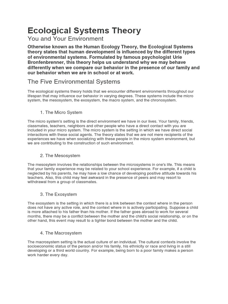 Ecological Systems Theory | PDF | Ecology | Interpersonal Relationships