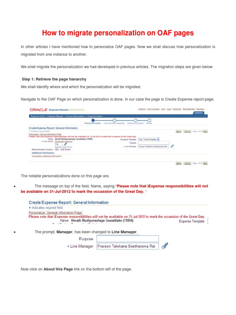 How To Migrate Personalization On OAF | PDF | Oracle Database | Xml