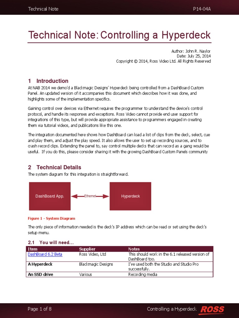 Dashboard Hyperdeck Tech Note | PDF | Callback (Computer Programming) | Transmission Control ...