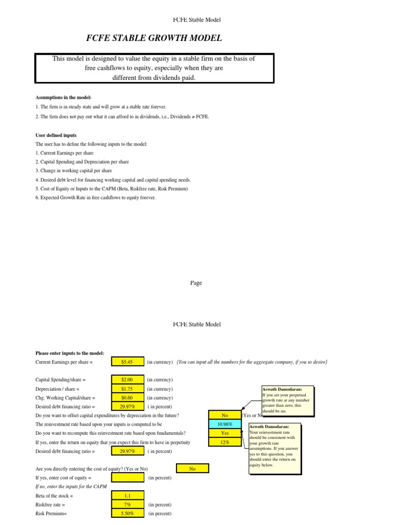 Fcfe Stable Growth Model | PDF | Euro | Stocks