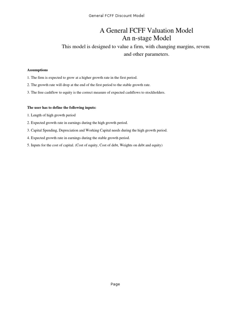 A General FCFF Valuation Model An N-Stage Model | PDF | Cost Of Capital ...