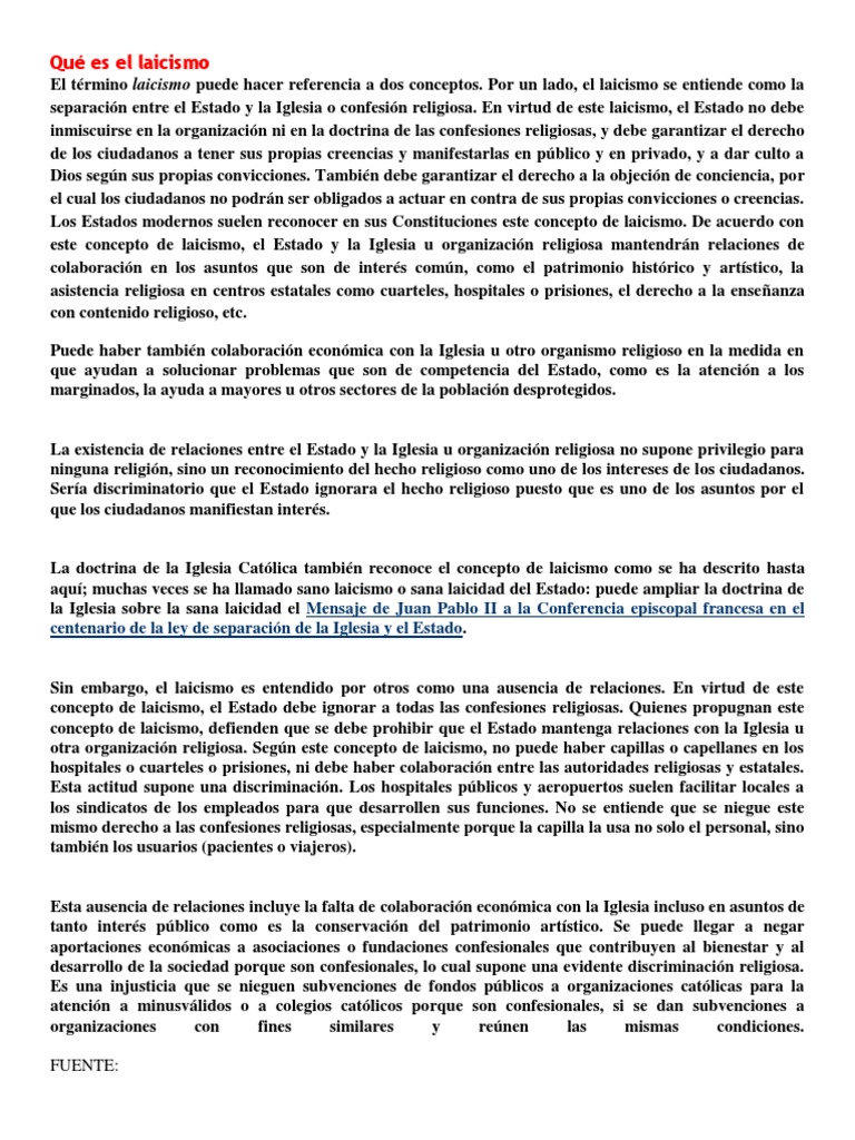 El Laicismo Su Origen y Significado | PDF | Secularidad | Iglesia Católica