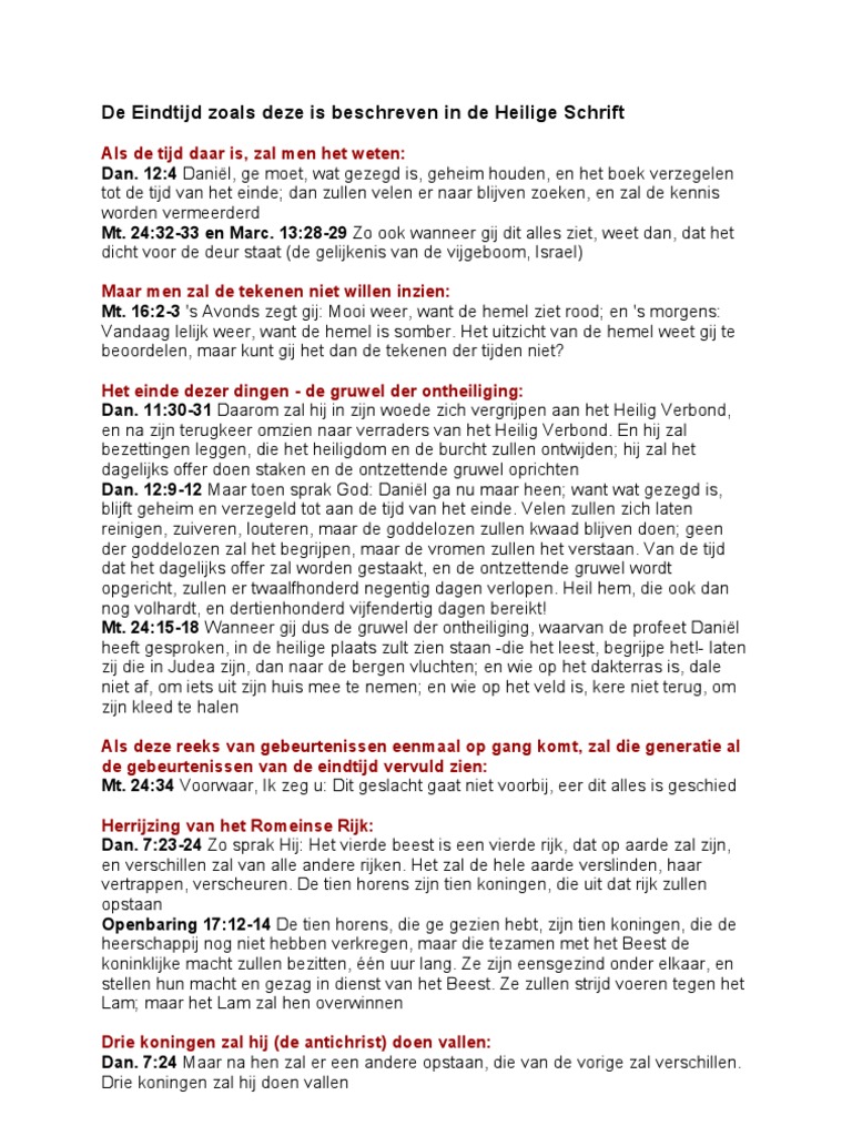 Eindtijd Volgens de Bijbel | PDF