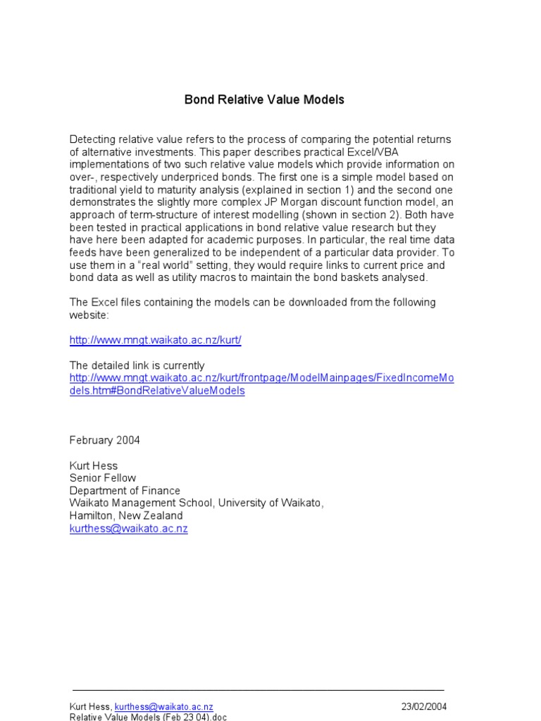 Relative Value Models (Feb04) | PDF | Yield Curve | Bonds (Finance)