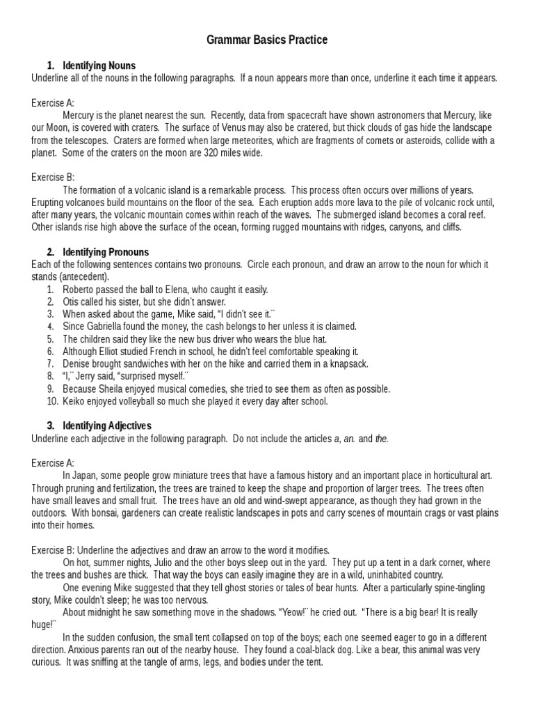 Grammar Basics Practice | PDF | Volcano | Impact Crater