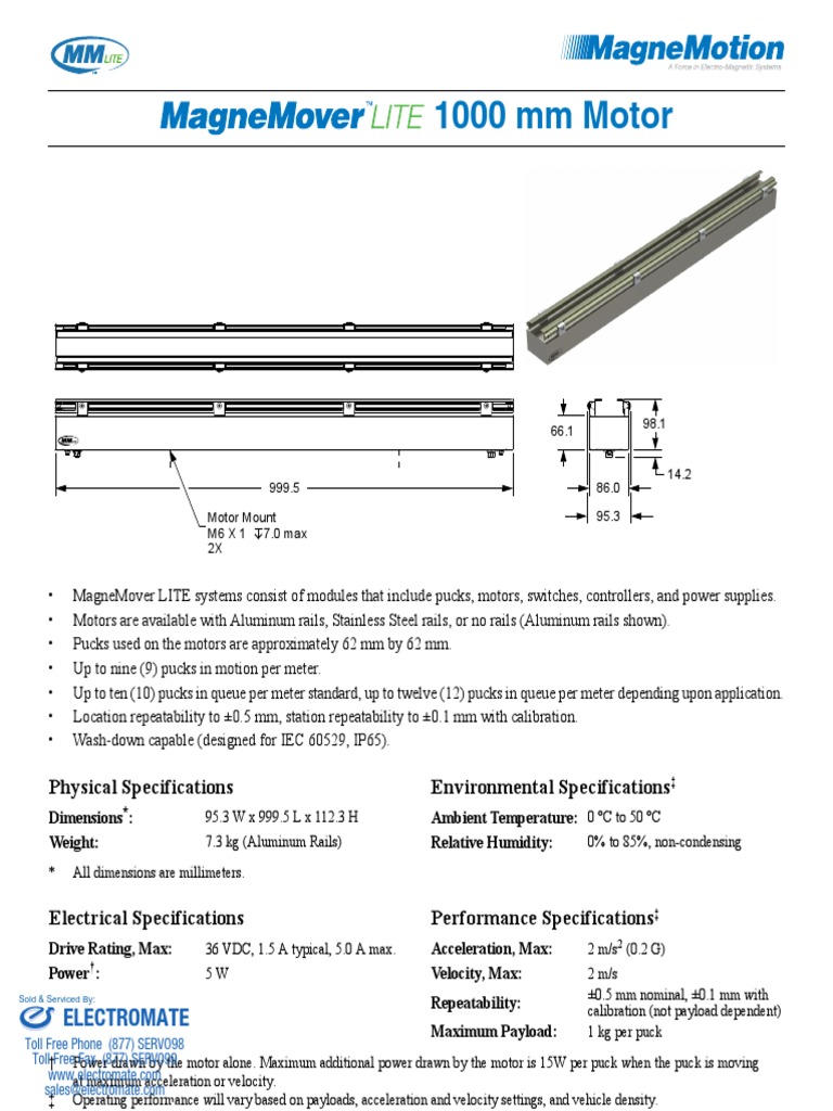 MagneMotion MagneMover-Lite 1000mm Specsheet | PDF | Science ...