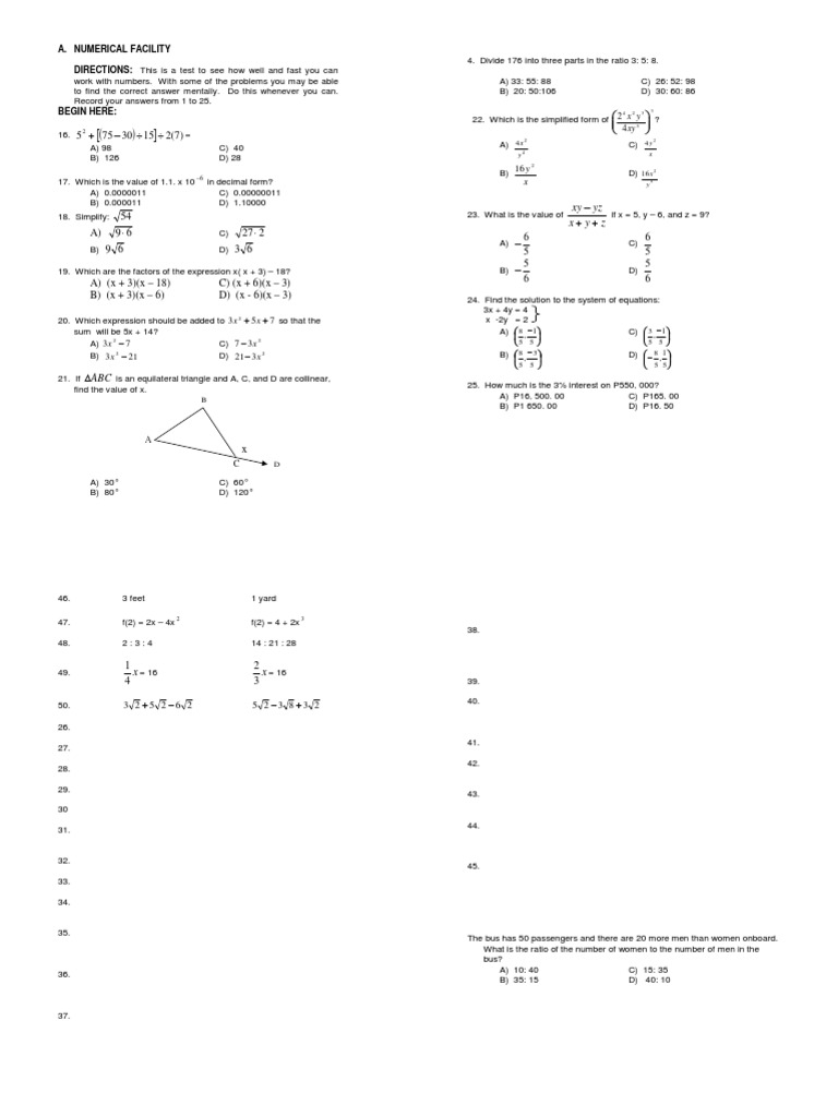 NCAE Type Exam - 2010-2011 | Teaching Mathematics | Science