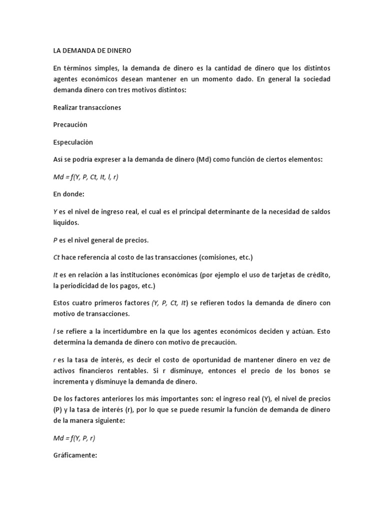 La Demanda de Dinero | PDF | La política monetaria | Demanda de dinero