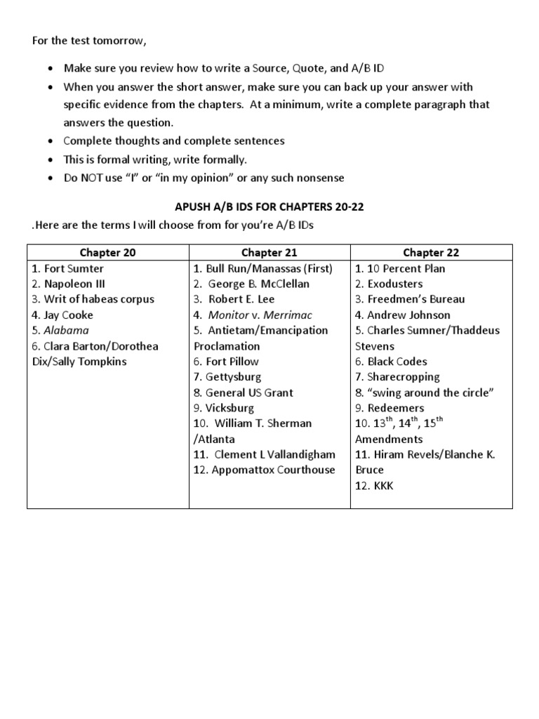 Apush Test 7 Review - Short Answer Etc. - Fall 2013 | PDF | American ...