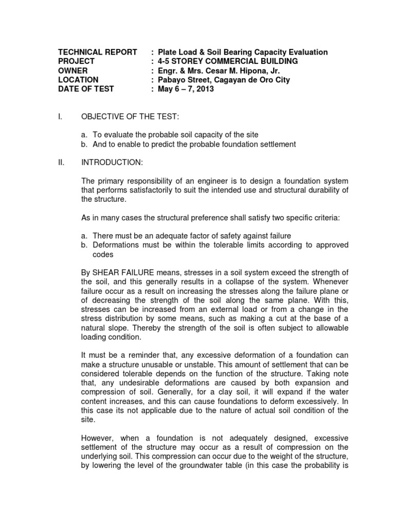 Plate Load Soil Test Report | PDF | Strength Of Materials | Structural Load