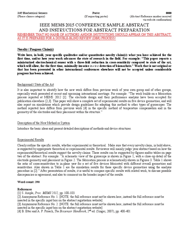 Ieee Mems 2015 Conference Sample Abstract and Instructions For Abstract ...